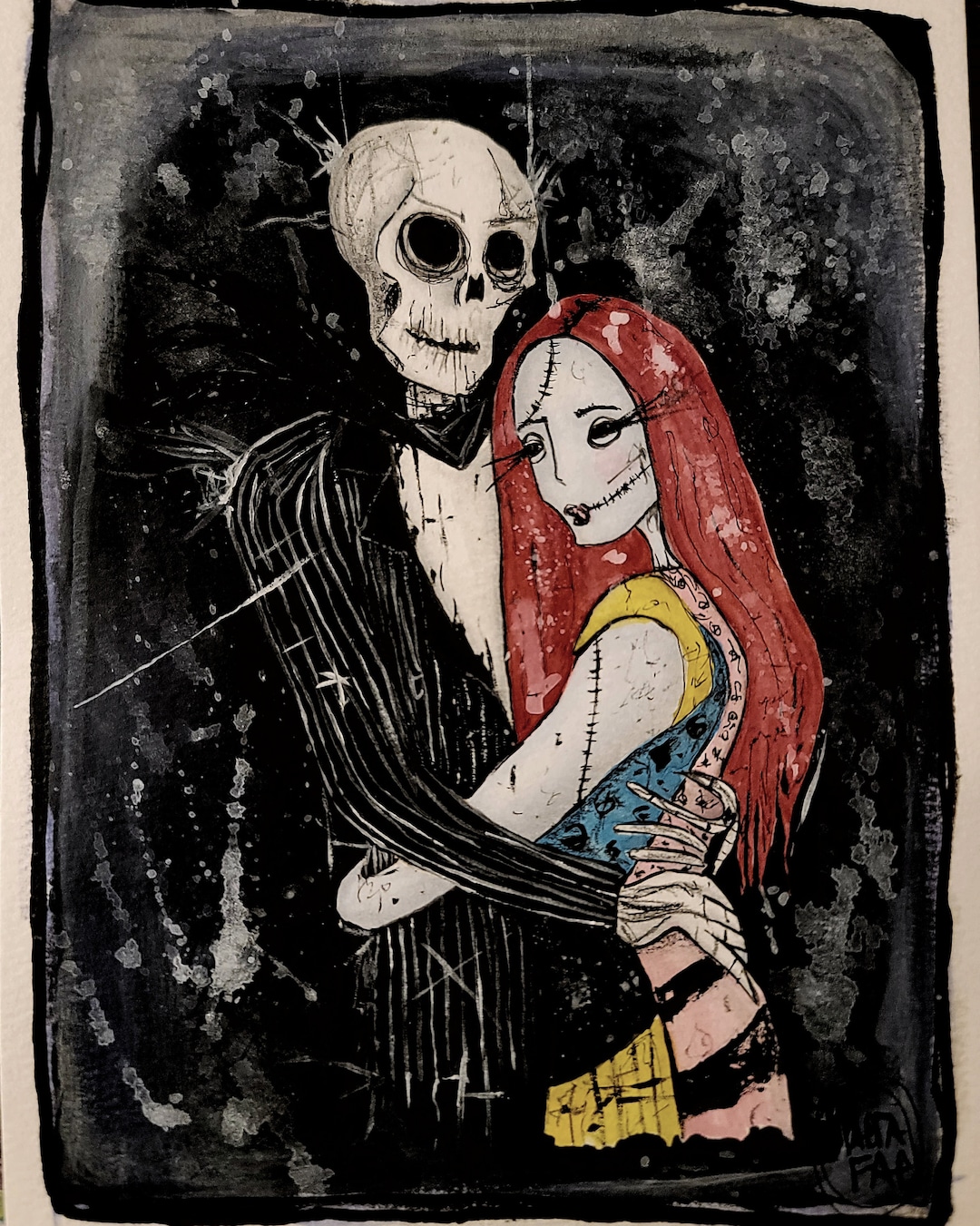 5x7 Jack and Sally Art Print - Tim Burton Art, Creepy Cute Art, Gothic ...