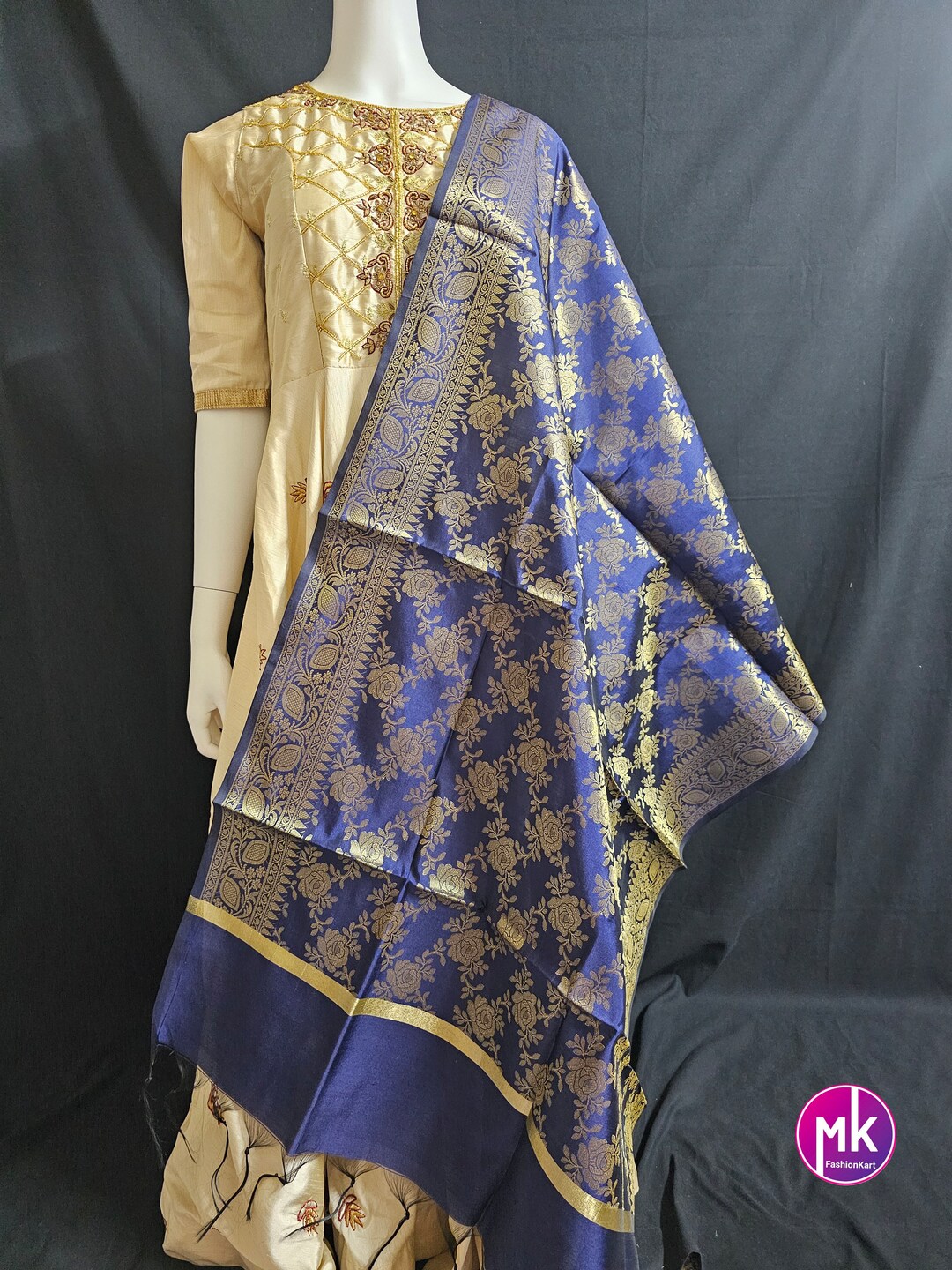Banarasi Silk Dark Blue Color Dupatta With Floral Weaving - MK ...