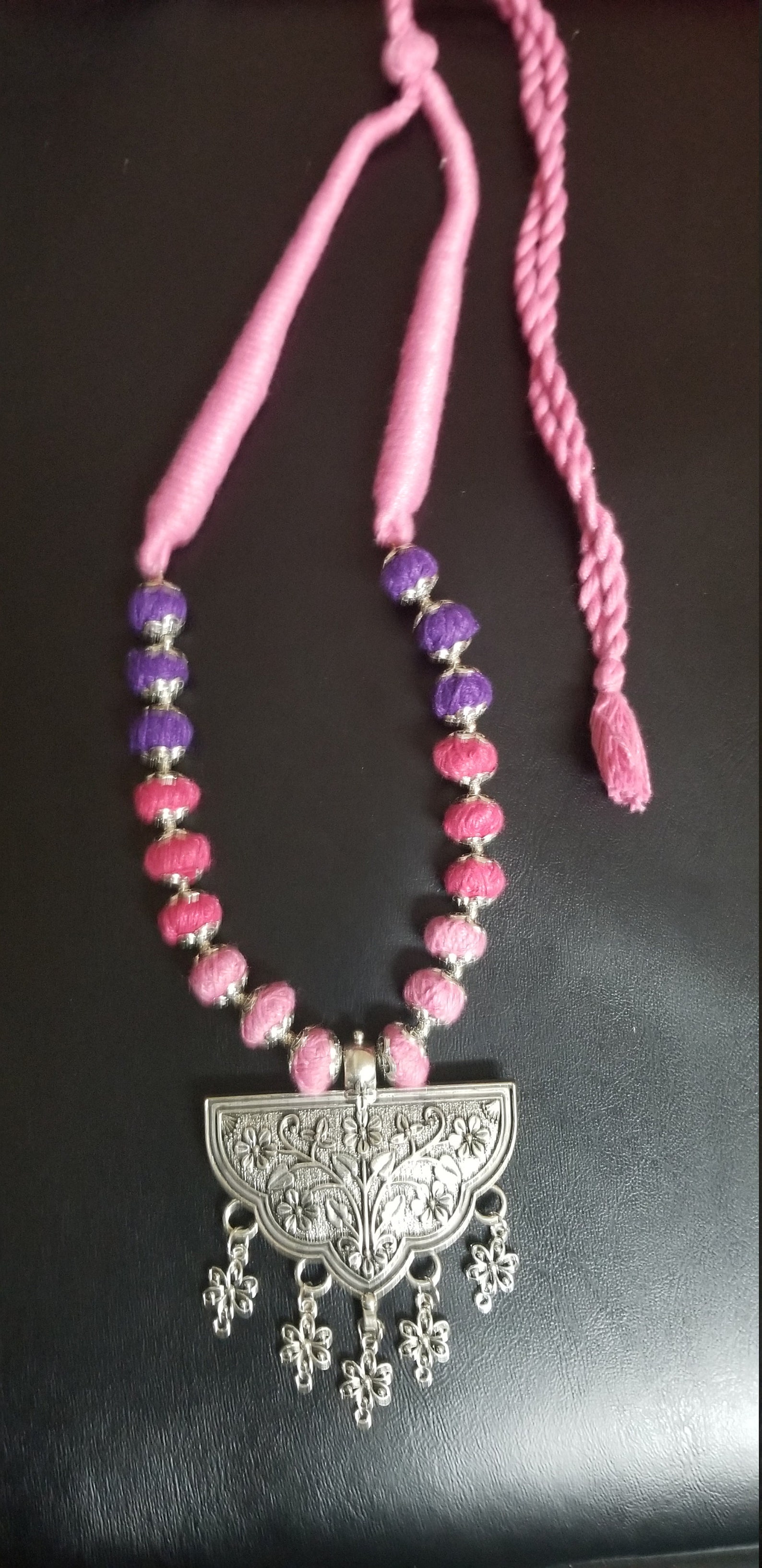 German Silver Pendant With Multi Color Thread Beads Chain MK - Etsy