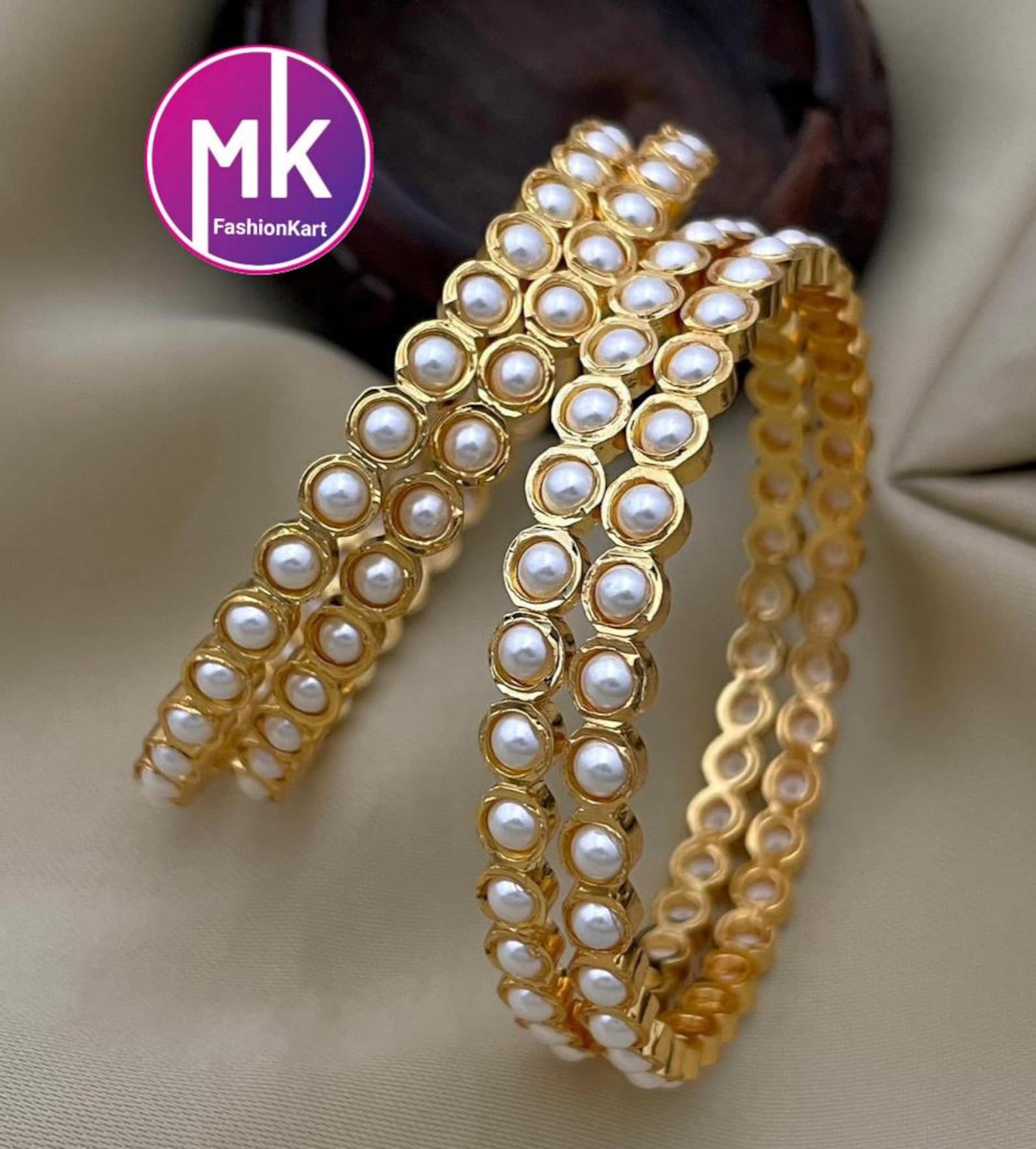 Premium Quality Gold Finish Pearl Bangles - Set of 4 Bangles - Size 2.4 ...
