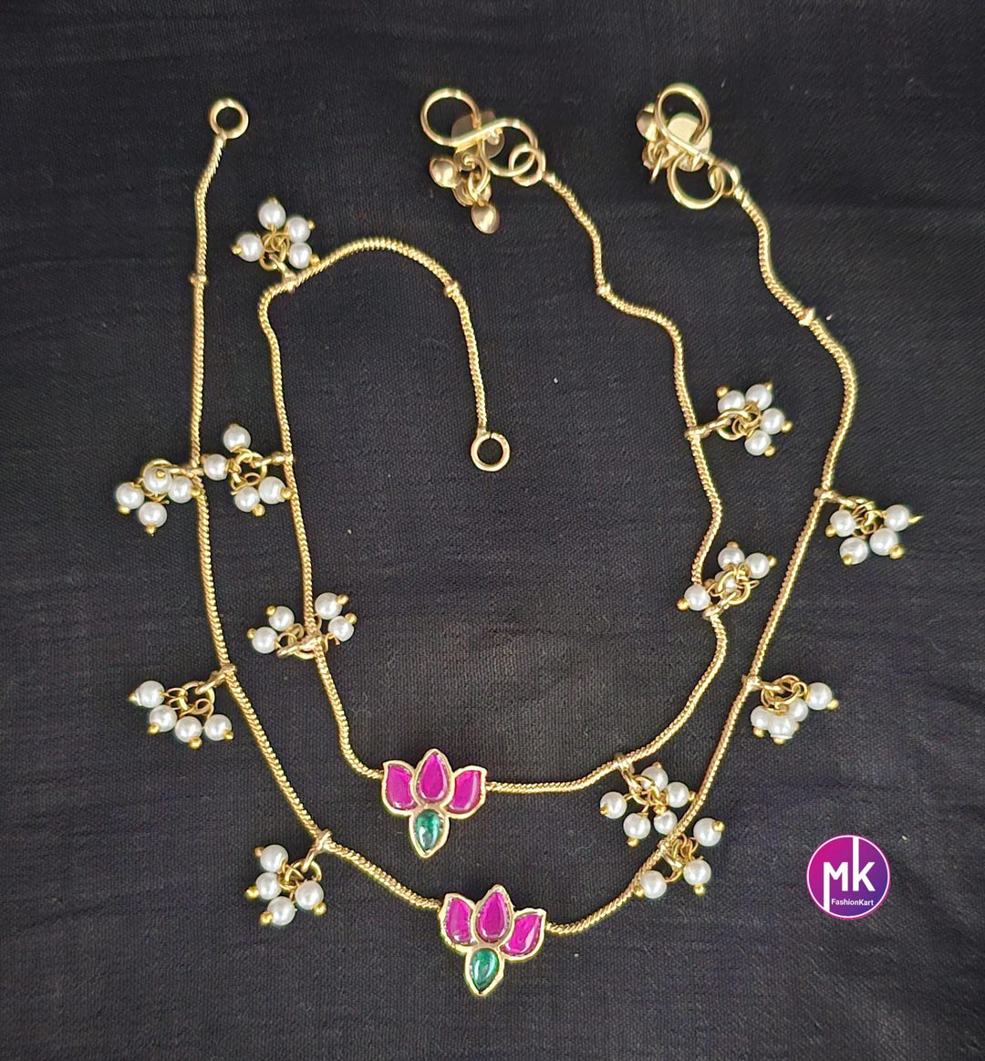 Lotus Design Jadau Kundan Stone Original Brass Metal Gold Plating ...