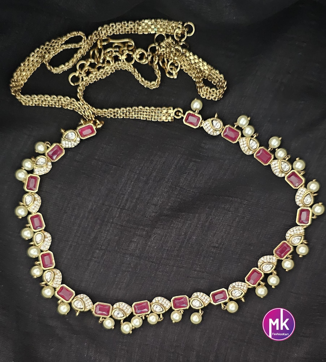 Antique Gold Finish With AD Stones Hip Chain - Vaddanam-kamarbandh ...