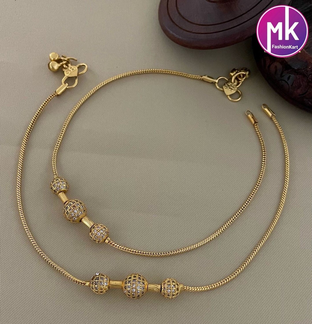 Gold Finish Premium Quality AD Stone Anklet/leg Chain/kolusu - Etsy