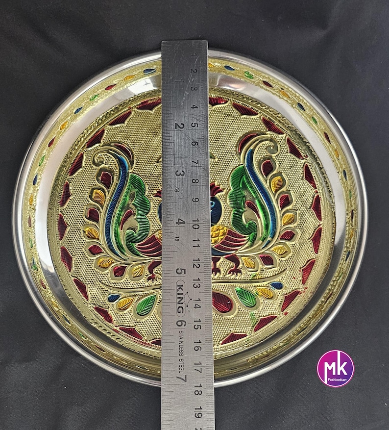 Meenakari Peacock/flower Design Work Steel Plate - Housewarming Gift ...