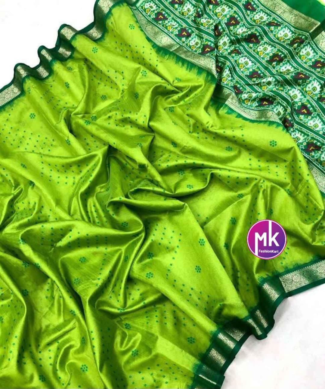Soft Lenin With Bandhini Weaving Comes With Ikkat Design Weaving Pallu ...