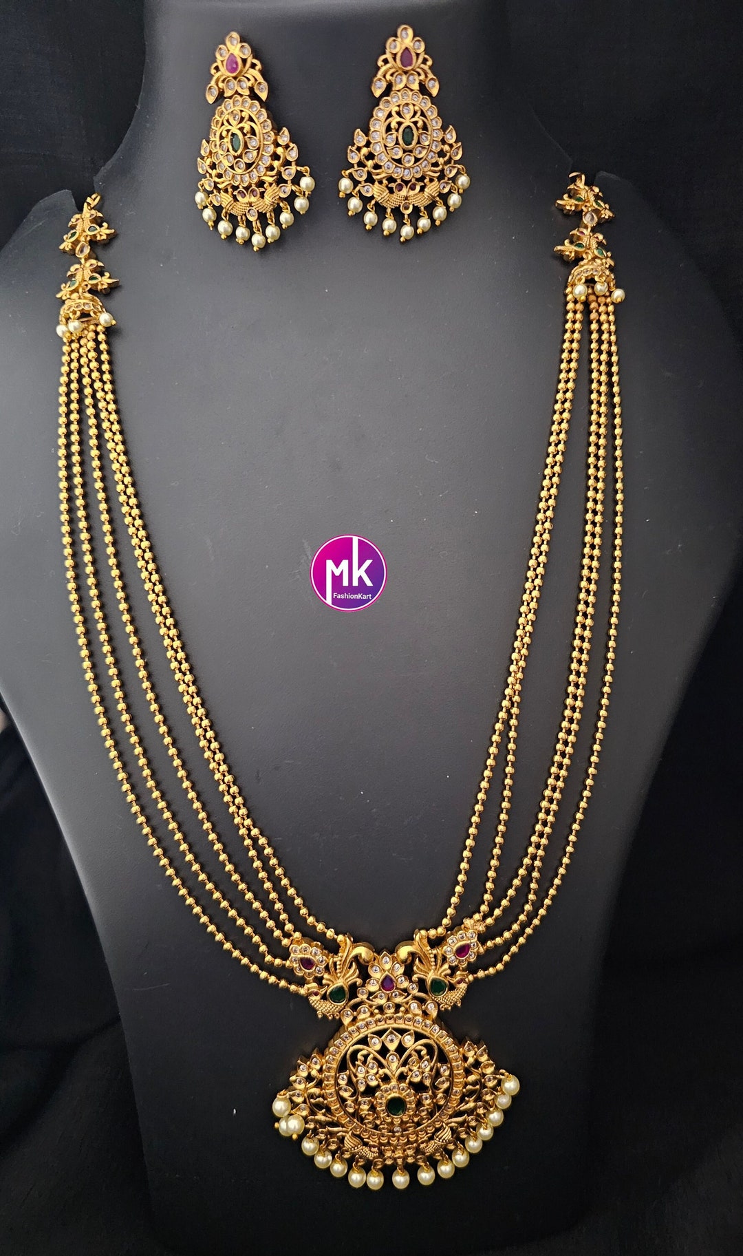 Premium Quality Matte Gold Finish AD Stone Multi-layer Haram With ...
