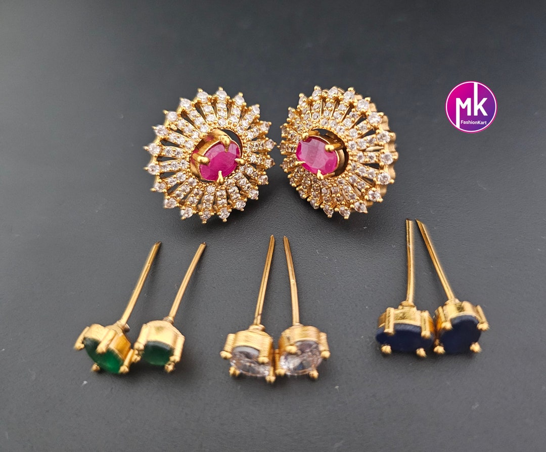 Gold Finish AD Stone Multi-color Stone Changeable Earrings Partywear ...