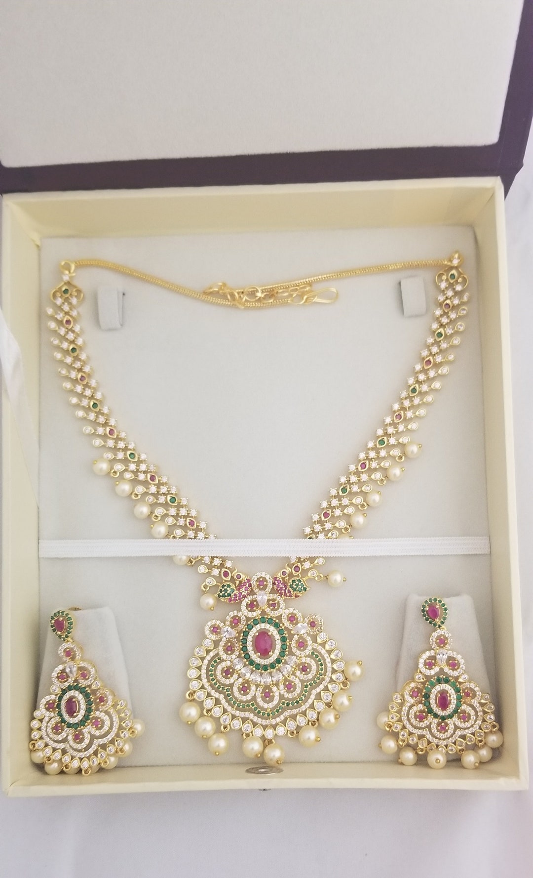 Wedding Jewelry Satin Box (inside Velvet) Necklace Earring Display Case ...