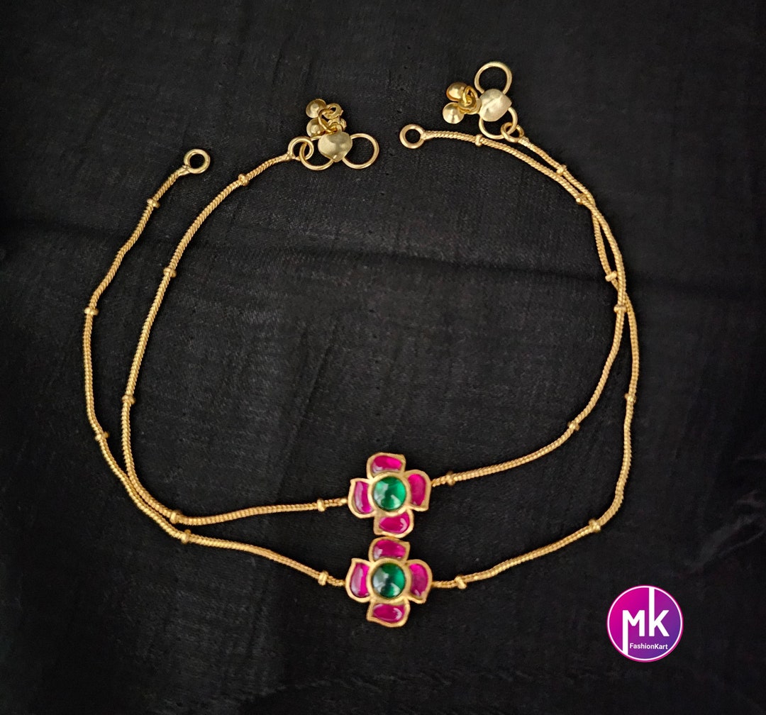 Jadau Kundan Stone Original Brass Metal and Gold Plating Anklet/leg ...