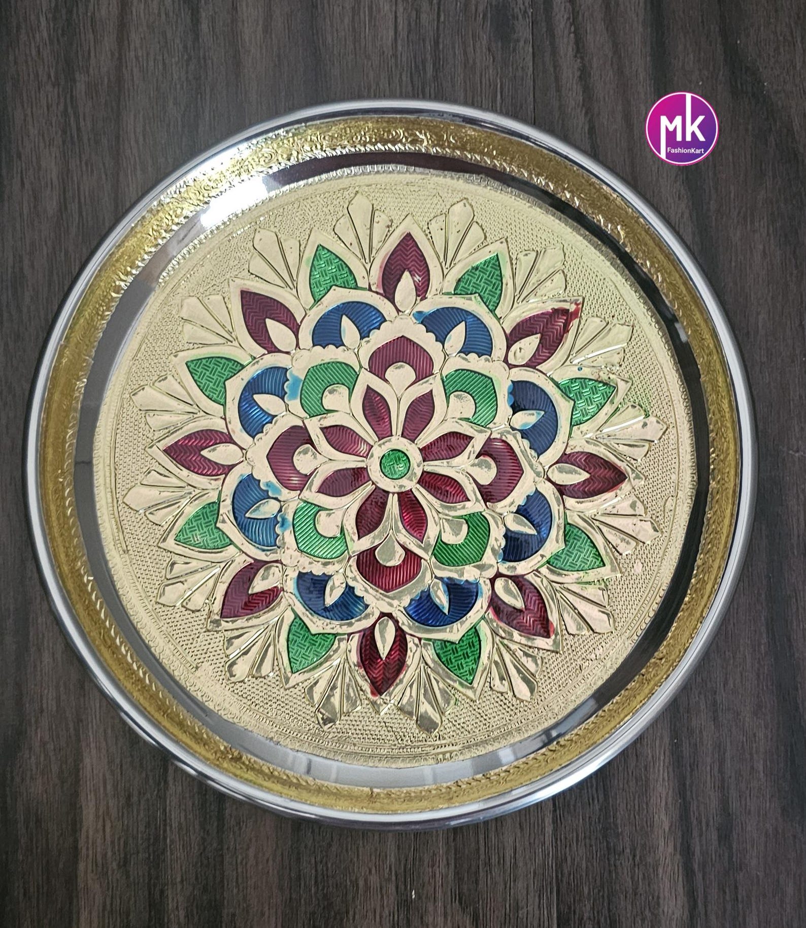 Meenakari Peacock/flower Design Work Steel Plate - Housewarming Gift ...