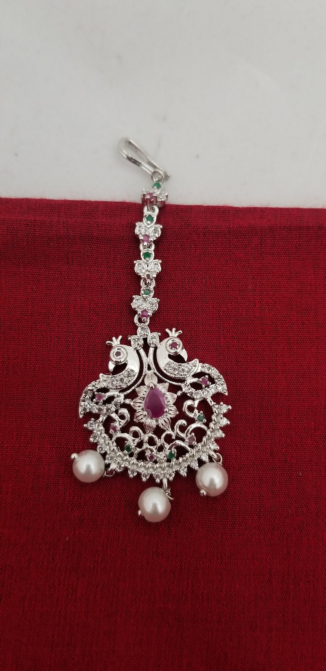 Peacock AD Stone With Diamond Finish Multi-color With Pearl Hangings ...