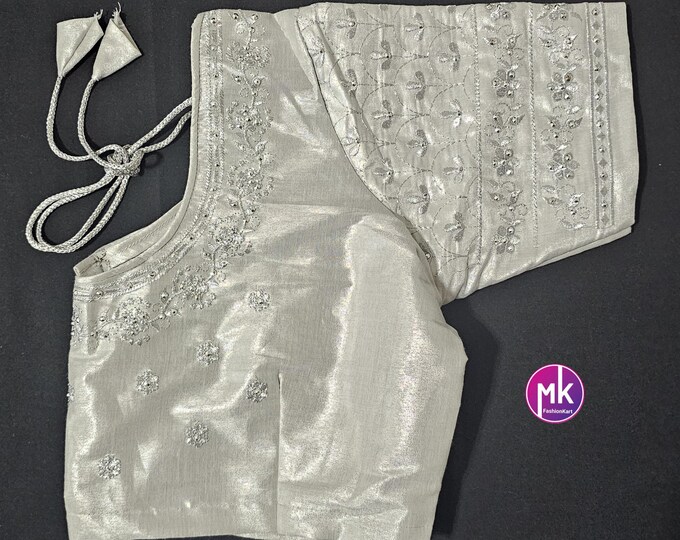 Silver Color Readymade Saree Blouse - Silk With Embroidery Blouse ...