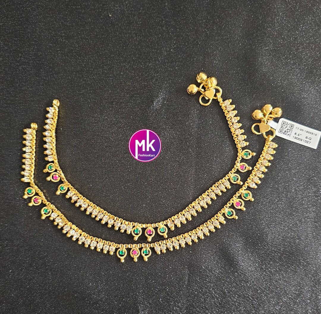 Gold Finish Premium Quality AD Stone Multi-color Anklet/leg Chain ...