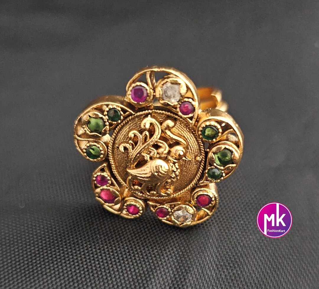 Peacock Design Premium Quality Antique Finish AD Stones Finger Ring ...