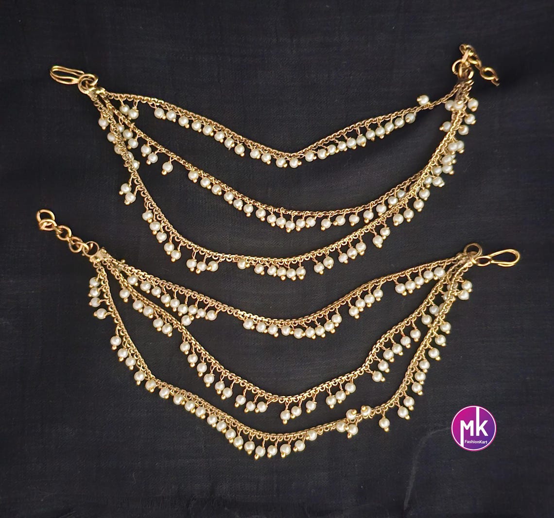 Gold Finish Jhumka Chain/earring Chain /earring Mattal/matti - Three ...