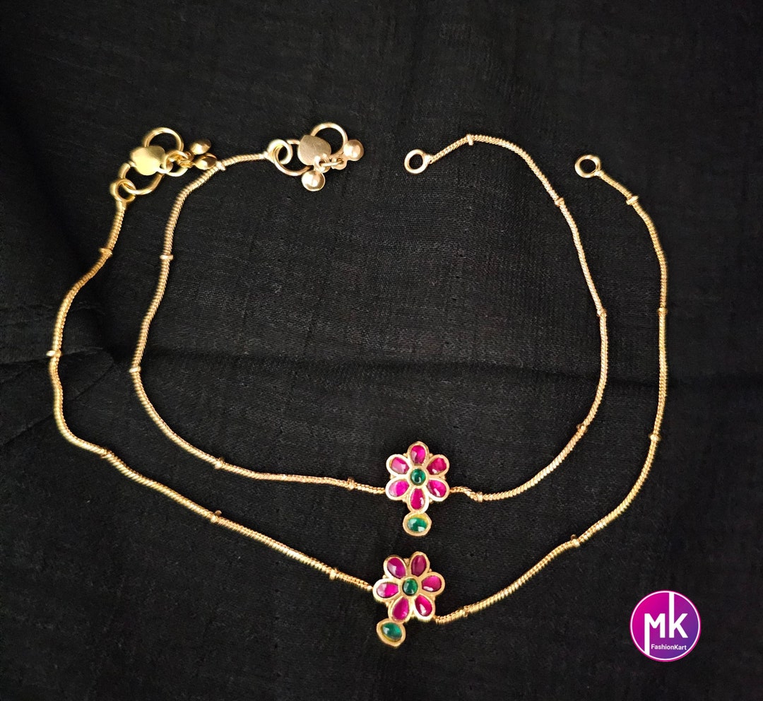 Jadau Kundan Stone Original Brass Metal and Gold Plating Anklet/leg ...