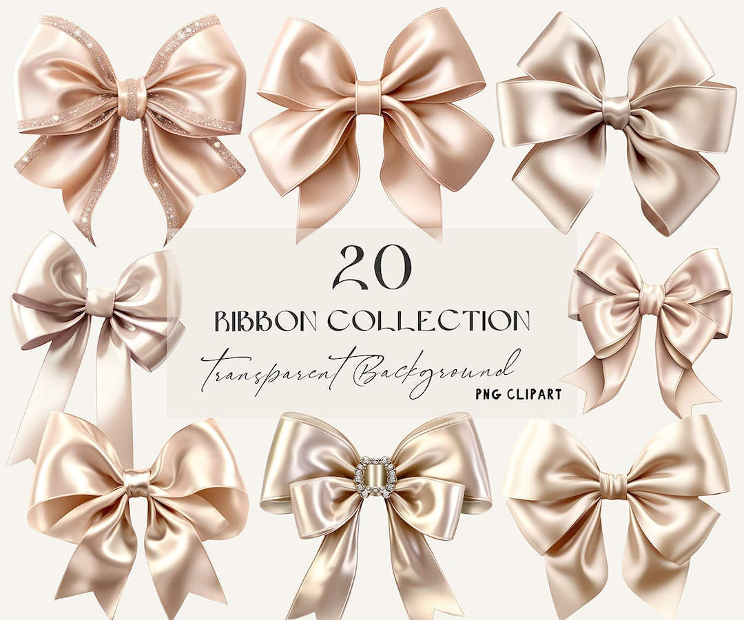 20 Beige Ribbon Clipart Pack, Aesthetic Ribbon Graphics, Transparent ...