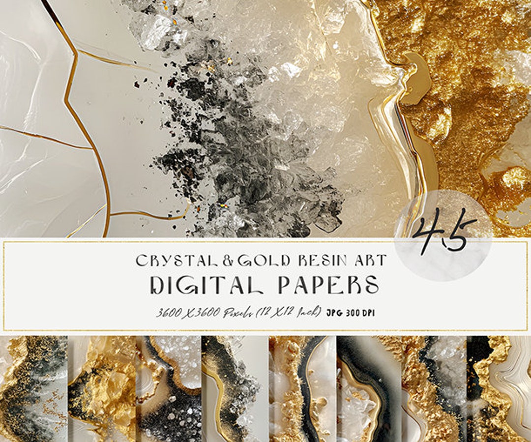 Crystal & Gold Resin Art Digital Papers, Abstract Epoxy Art, Resin ...