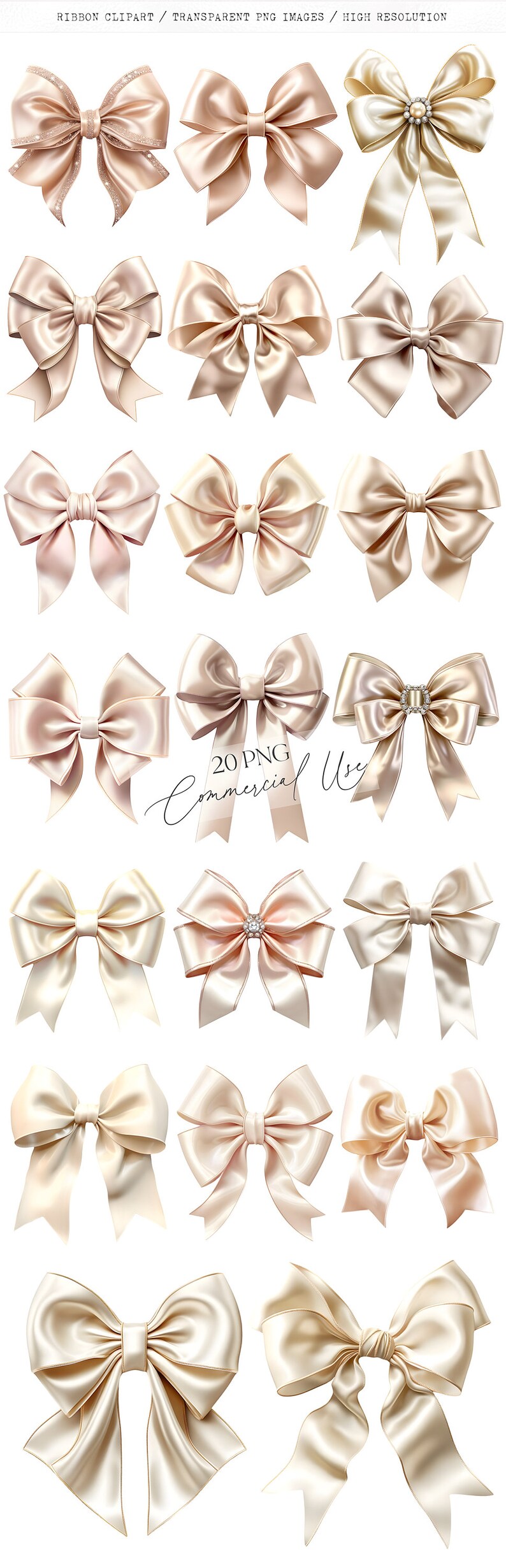 20 Beige Ribbon Clipart Pack, Aesthetic Ribbon Graphics, Transparent ...