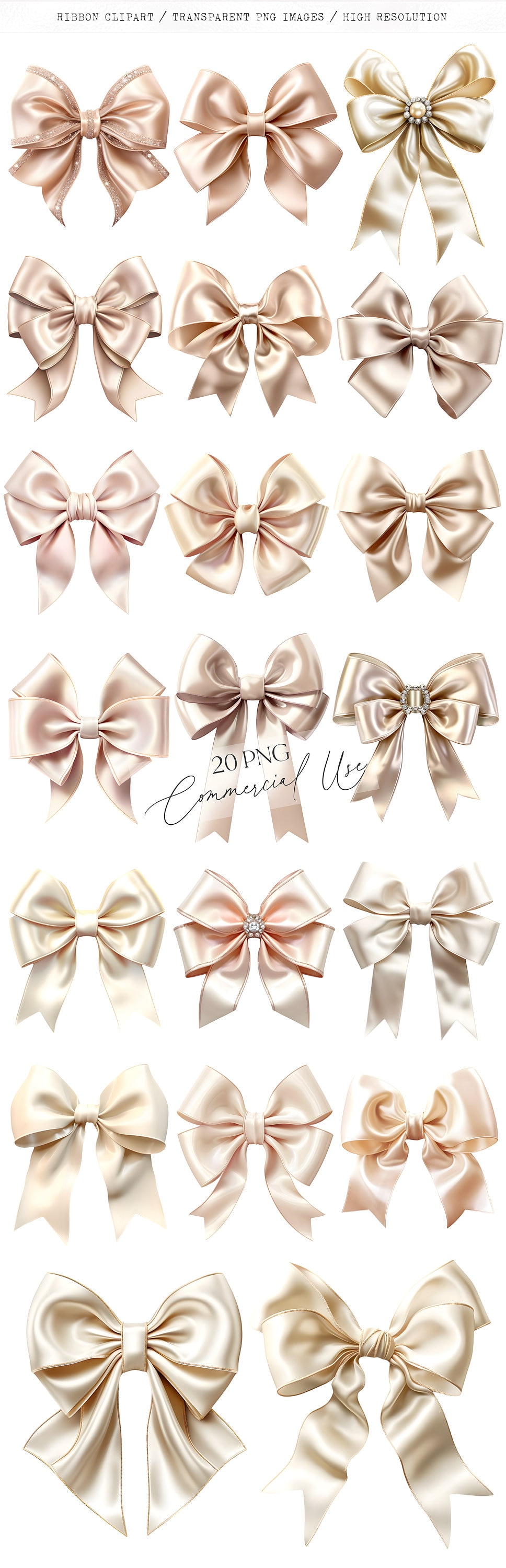 20 Beige Ribbon Clipart Pack, Aesthetic Ribbon Graphics, Transparent ...