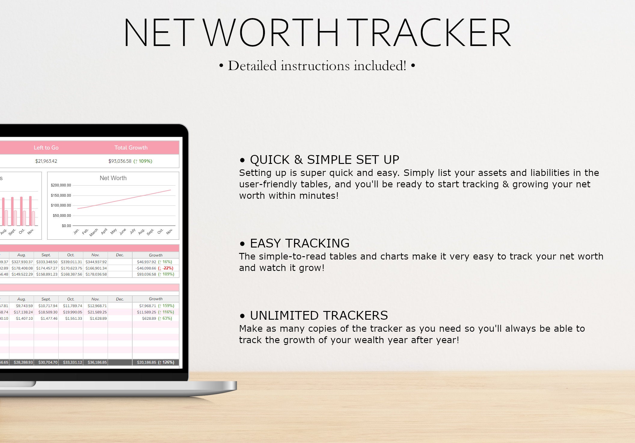 Net Worth Tracker Digital Money Wealth Tracking Spreadsheet Calculator