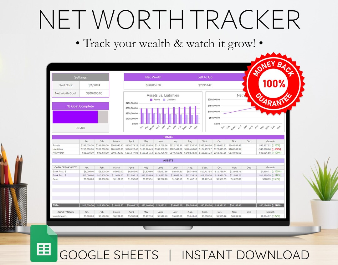 Net Worth Tracker Digital Money Wealth Tracking Spreadsheet Calculator ...