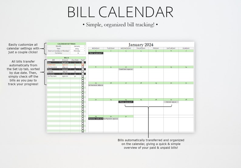 Bill Calendar Bills Planner Expense Tracker Bill Payment Organizer ...