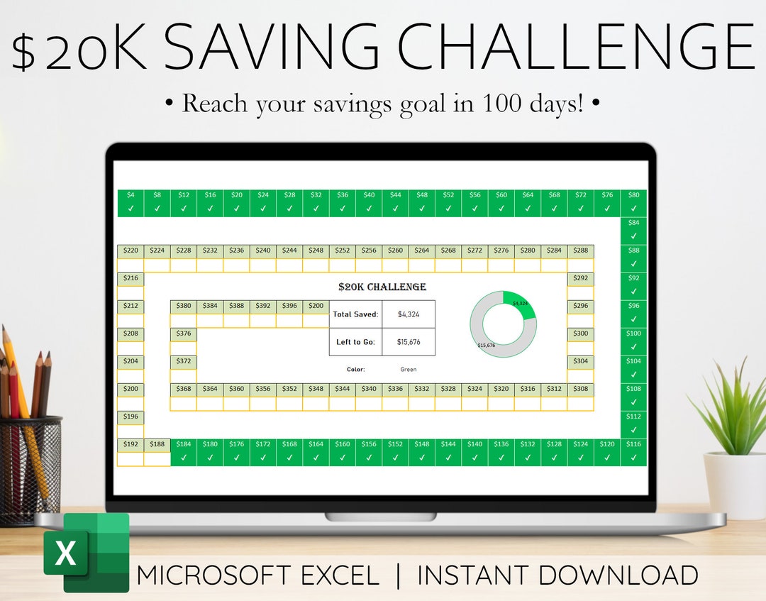 20K Savings Challenge, 100 Days, Cash Money Saving Challenge, Savings ...