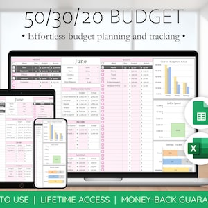 50/30/20 Monthly Budget Spreadsheet Google Sheets Excel Paycheck Budget ...