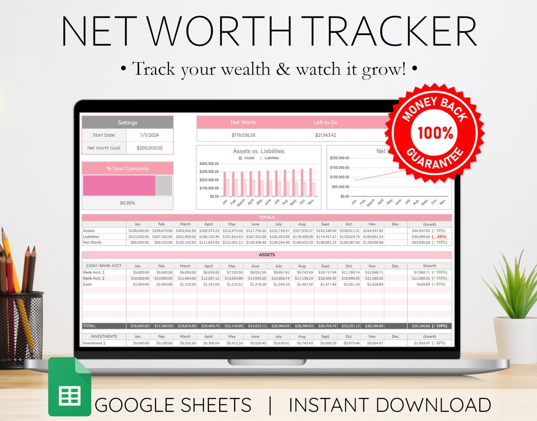 Net Worth Tracker Digital Money Wealth Tracking Spreadsheet Calculator ...