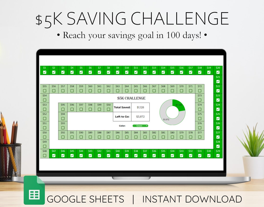 5K Savings Challenge, 100 Days, Cash Money Saving Challenge, Savings ...