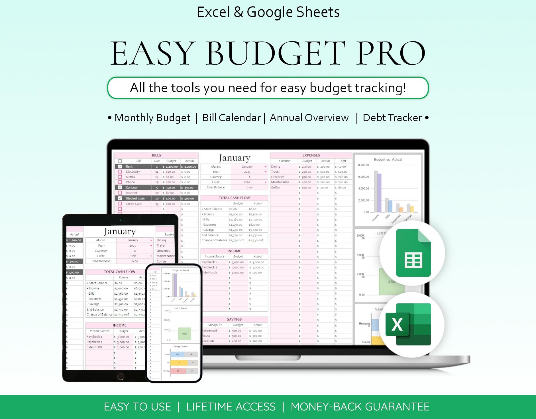 All-in-one Budget Spreadsheet Template Digital Finance Planner Excel ...