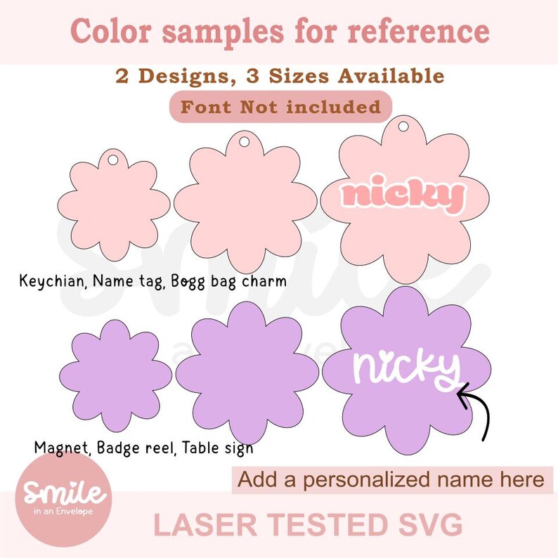 Spring Flower Name Tag SVG: Personalized Basket Tag, Keychain (digital ...