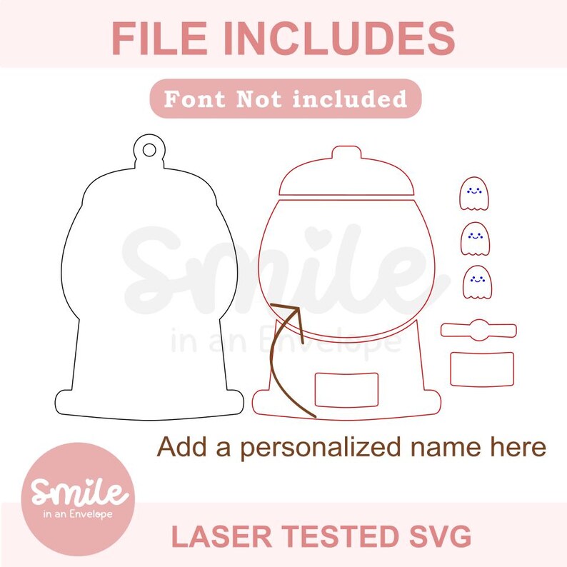 Gumball Ghost & Pumpkin Name Tag SVG Bundle: Laser Cut Halloween Basket ...