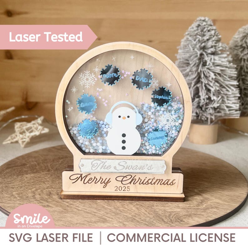 Personalized Family Snow Globe Snowman Shaker SVG : Laser Cut File ...