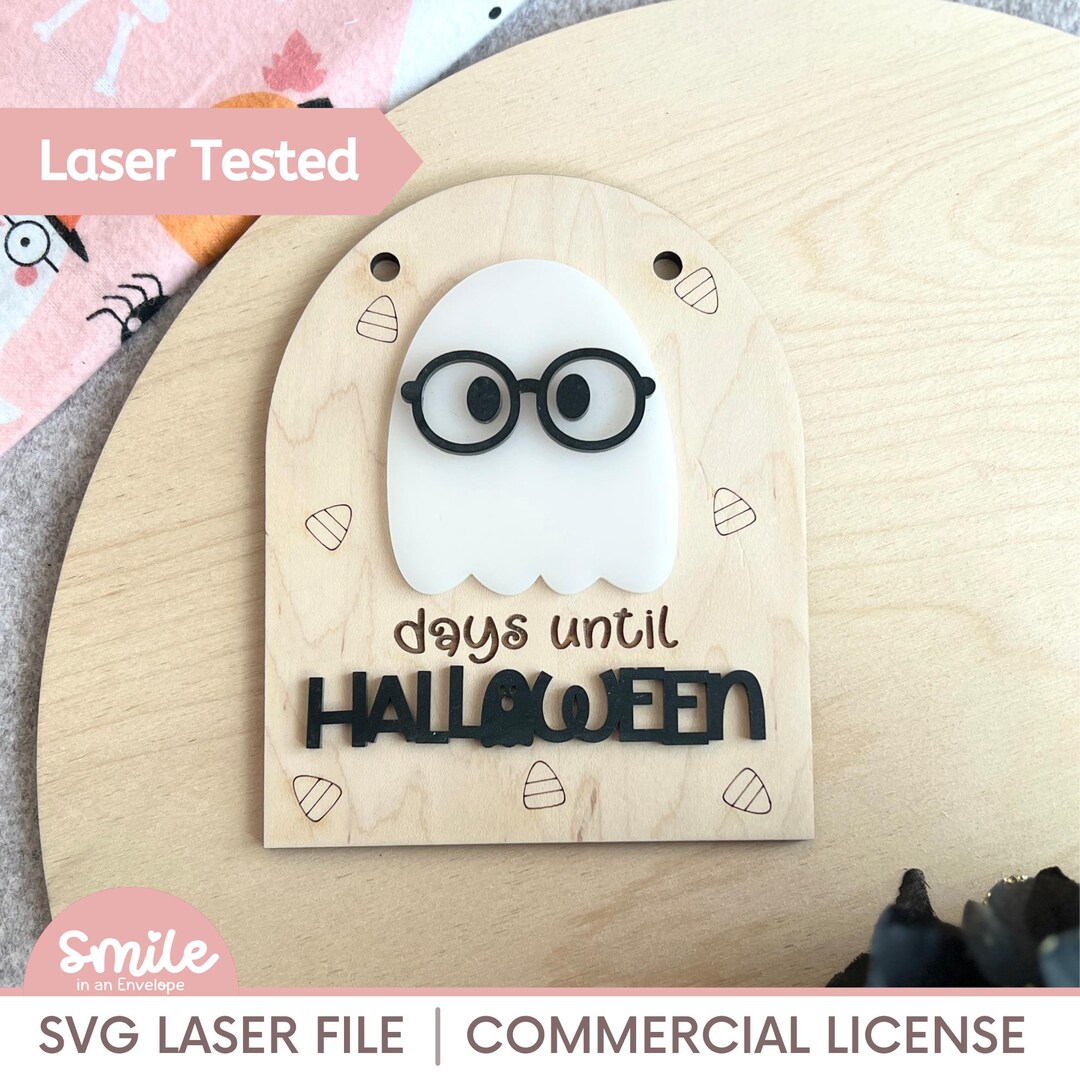 Halloween Countdown Sign SVG: Ghost With Glasses Laser Cut File ...
