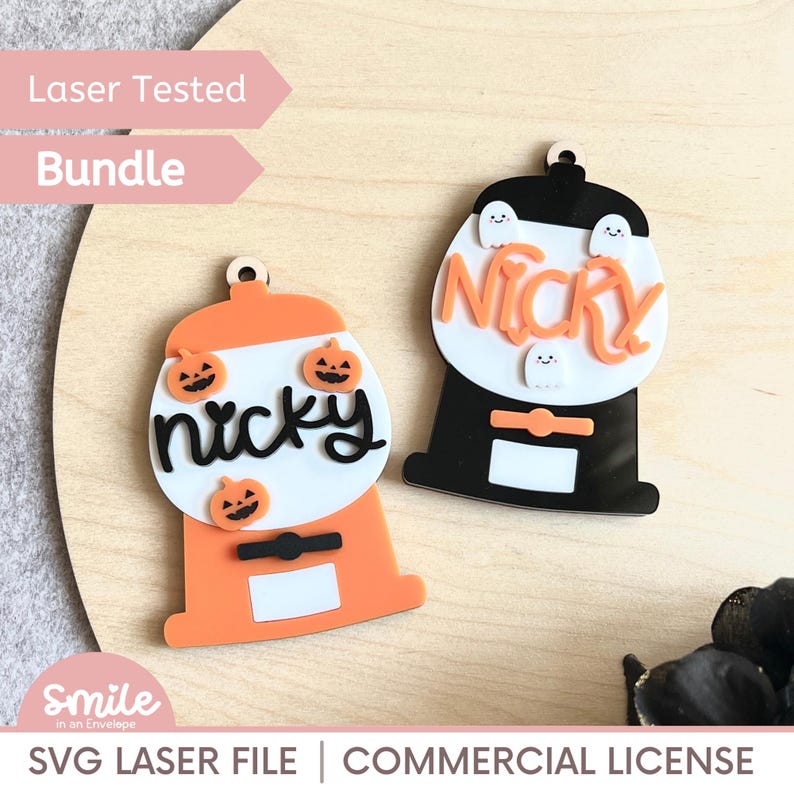 Gumball Ghost & Pumpkin Name Tag SVG Bundle: Laser Cut Halloween Basket ...