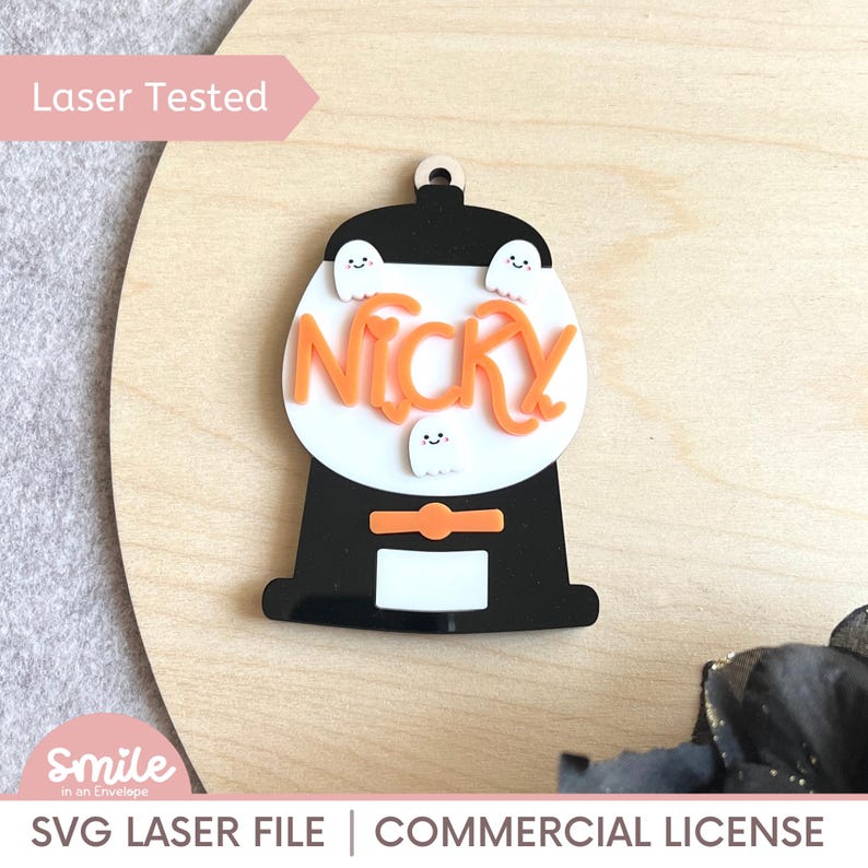 Gumball Ghost & Pumpkin Name Tag SVG Bundle: Laser Cut Halloween Basket ...