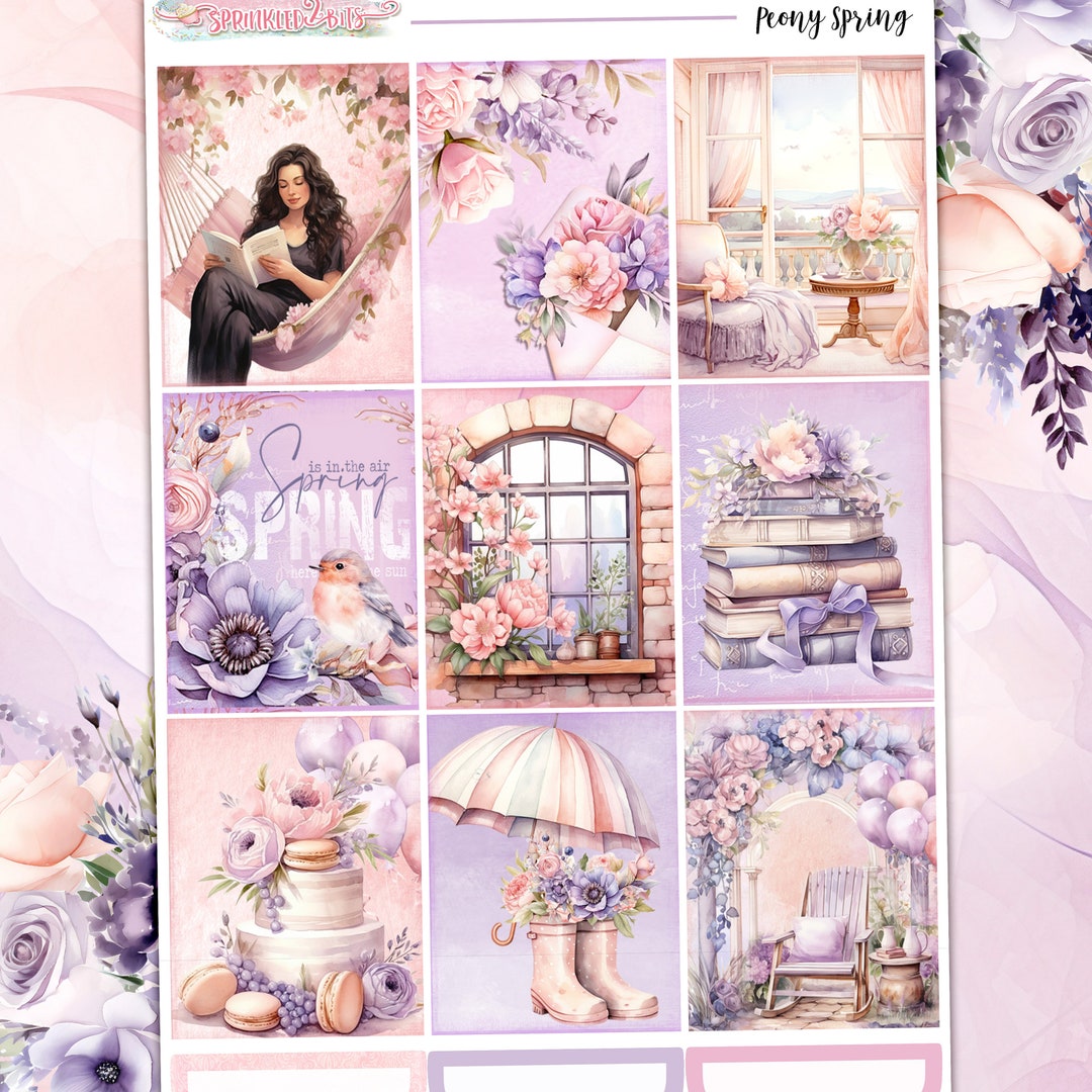NEW Format! Spring Peonies - 6-page Deluxe Weekly Planner Sticker Kit ...
