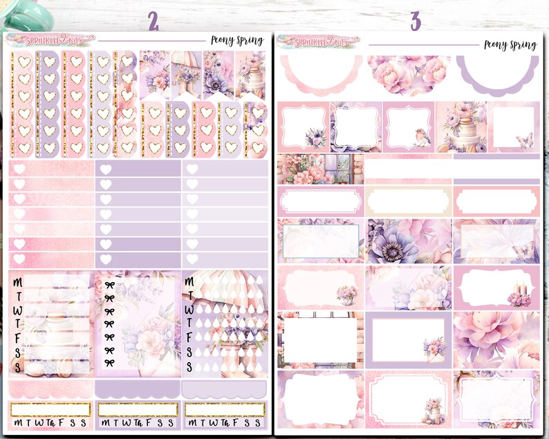 NEW Format! Spring Peonies - 6-page Deluxe Weekly Planner Sticker Kit ...