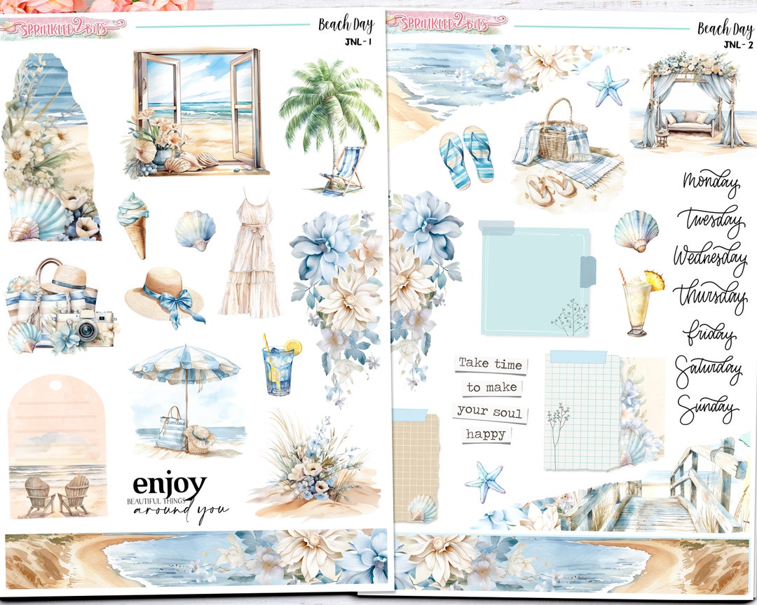 A Day at the Beach - Journaling-stickers/layering Sticker Kit-journal ...