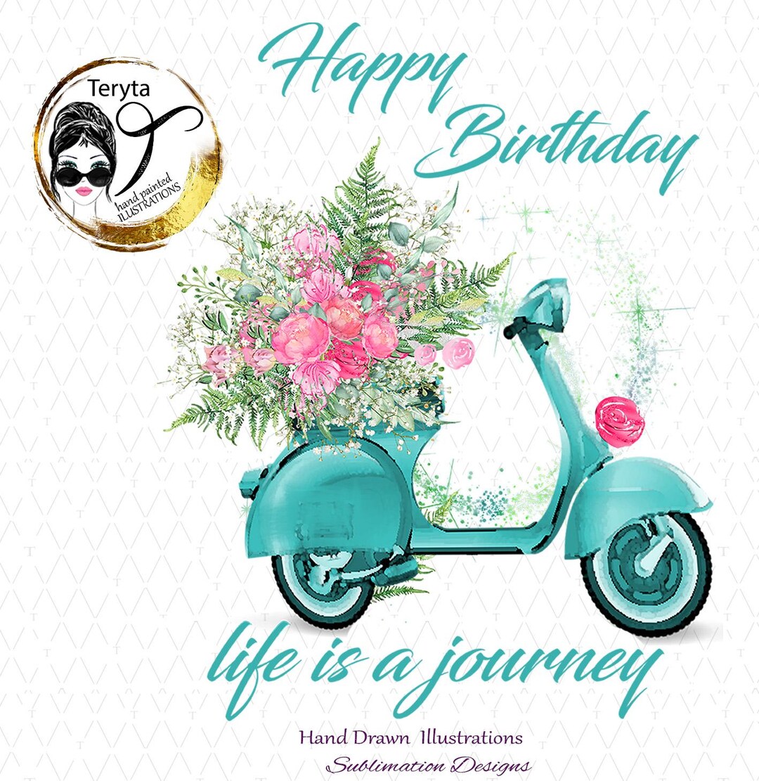 Retro Scooter Birthday Card: Floral Moped Design (digital Download) - Etsy