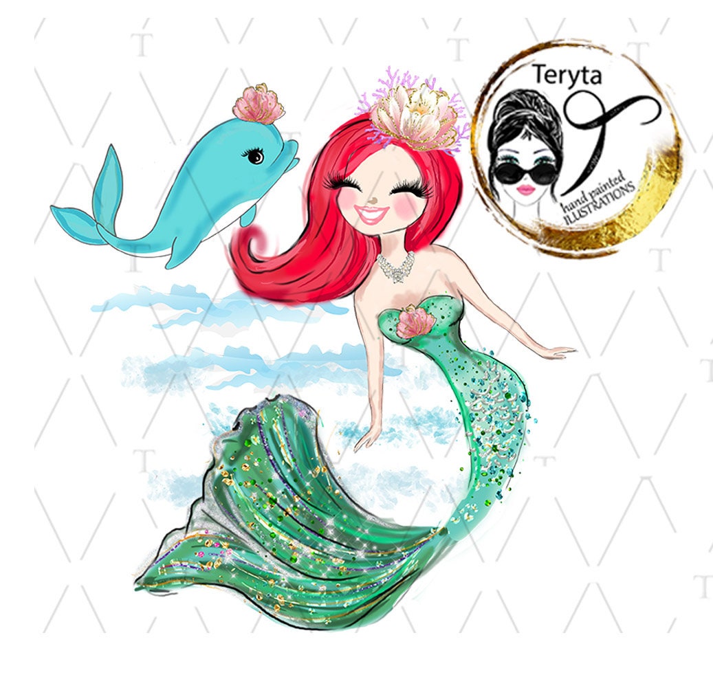 Mermaid Dolphin Under the Sea, Clip Art, Illustrations, Cute Kids Print ...