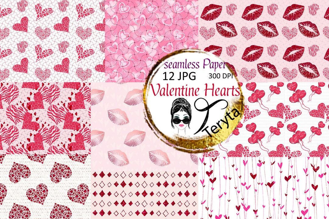 Valentine Hearts Digital Paper: Pink & Red Seamless Pattern (digital ...