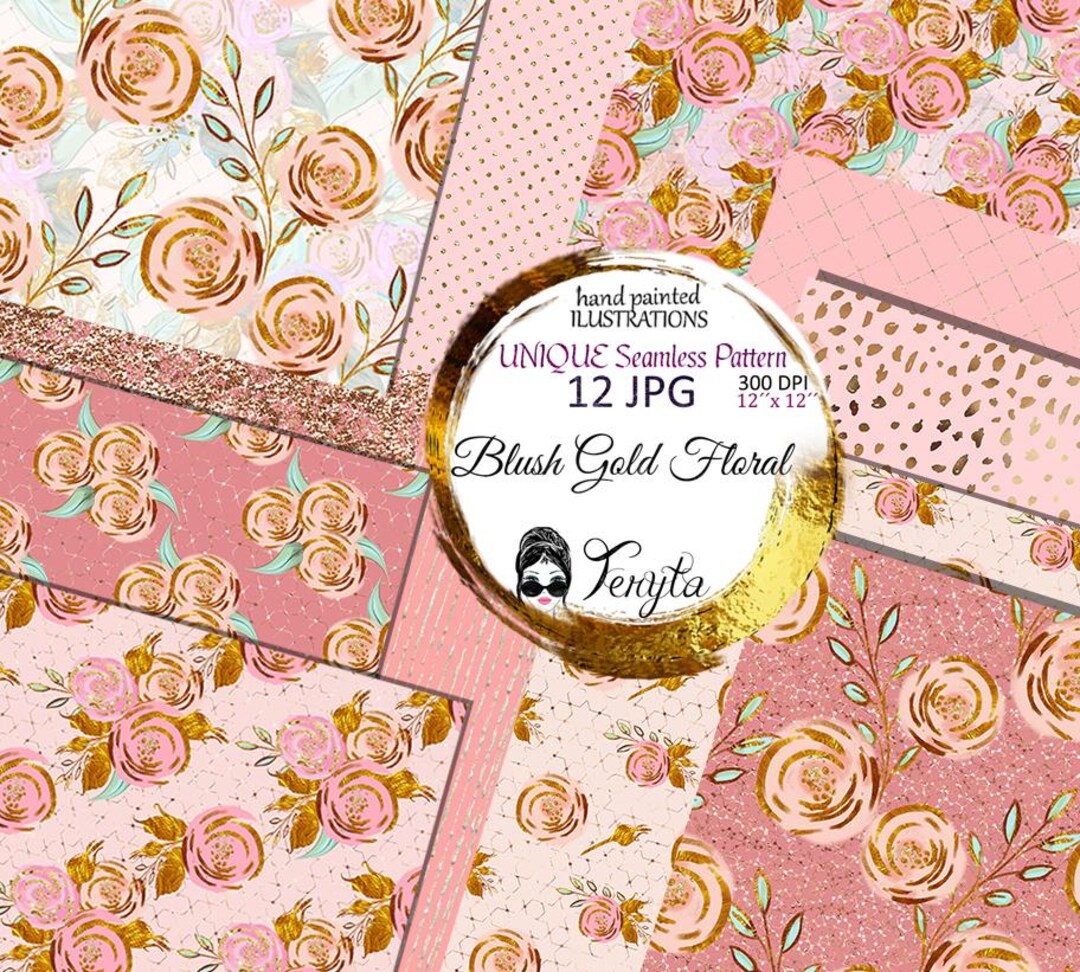 Blush Gold Floral Seamless Paper: Rose Gold Wedding Patterns (digital ...