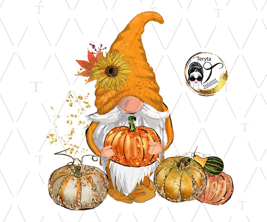 Autumn Gnome Pumpkin PNG Clipart: Thanksgiving Sublimation Design ...