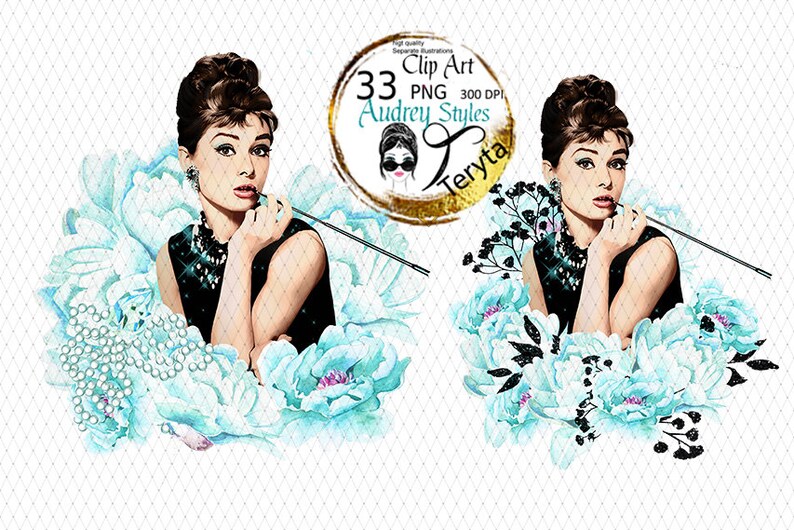 Breakfast at Tiffany's Retro Clipart, Audrey Hepburn Png Clipart ...