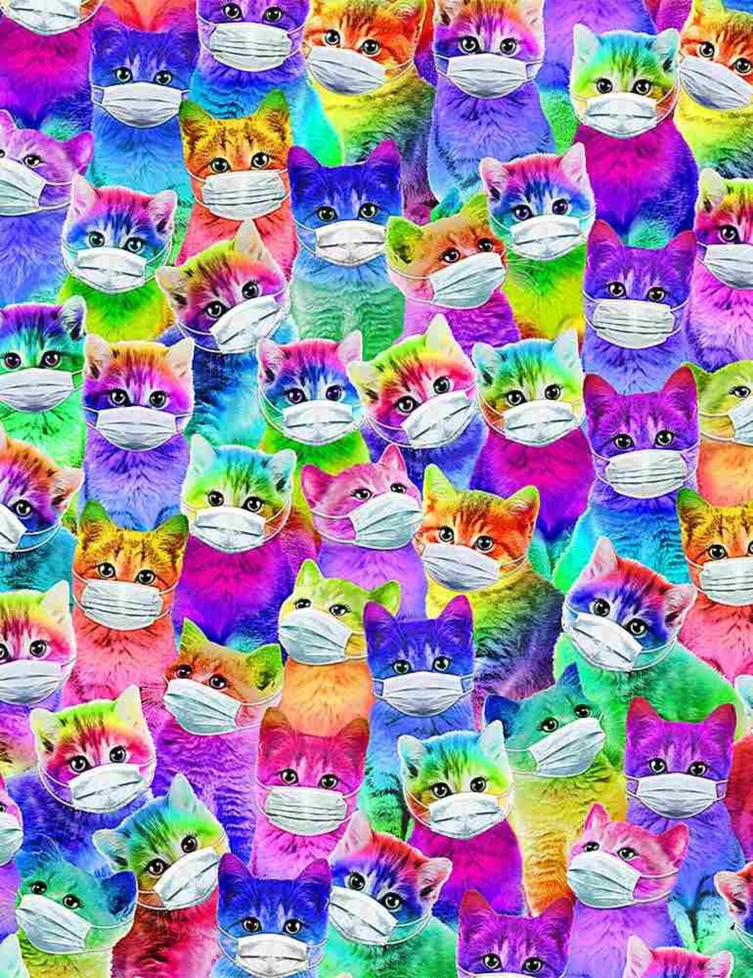 Rainbow Cats Mask up by Timeless Treasures Collection. 100% Cotton ...