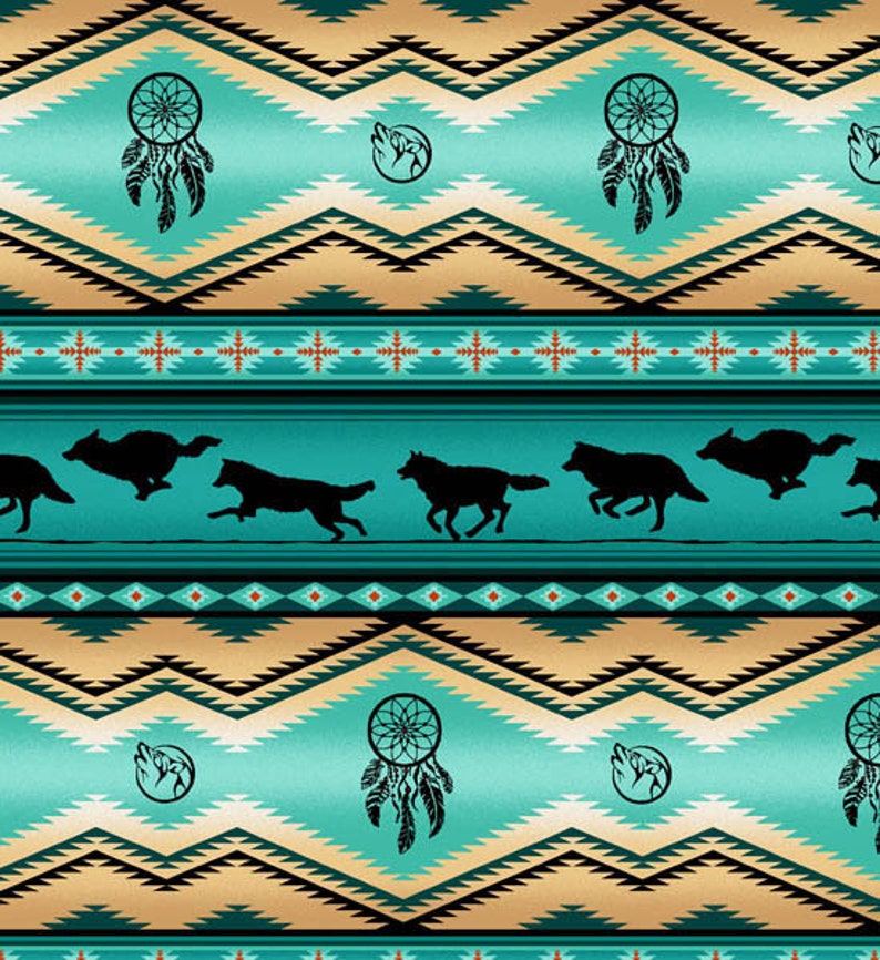 Elizabeth's Studio Tucson Turquoise Wolf 100% Cotton - Etsy