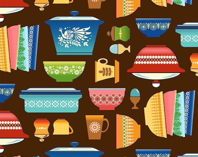 Michael Miller Fabrics Vintage Hunt. Pyrex Bowls by the Half Yard. - Etsy